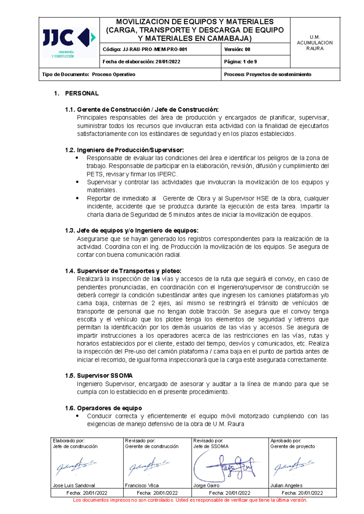 01. JJ-RAU-PRO-MEM-PRO-001 Movilización de equipos y materiales ...