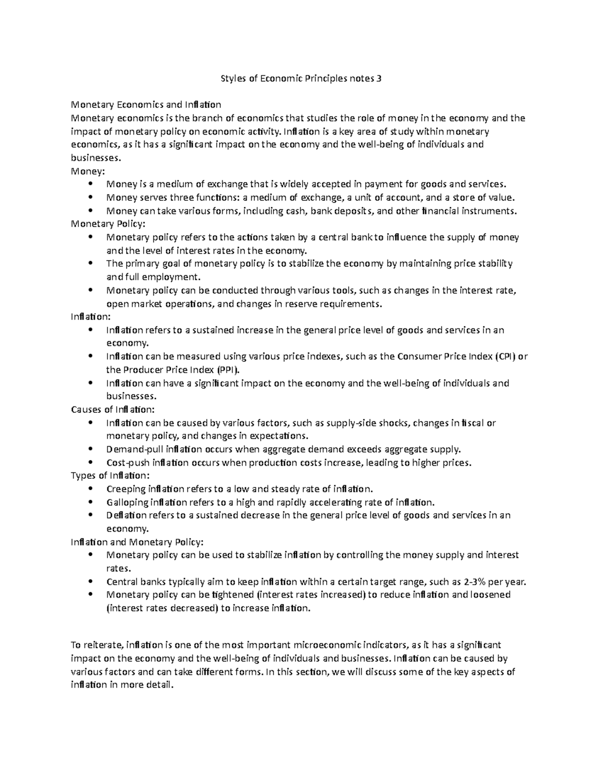 Econ 202 notes 6 - Styles of Economic Principles notes 3 Monetary ...