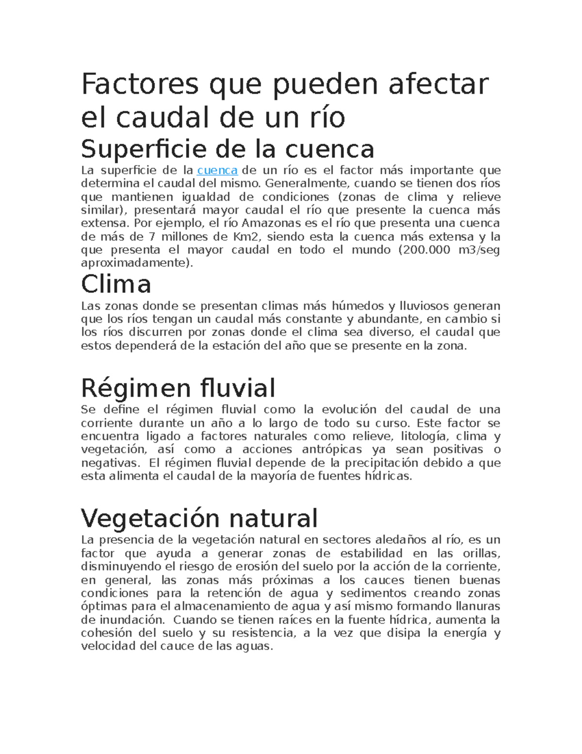 Factores que pueden afectar el caudal de un río - Factores que pueden ...
