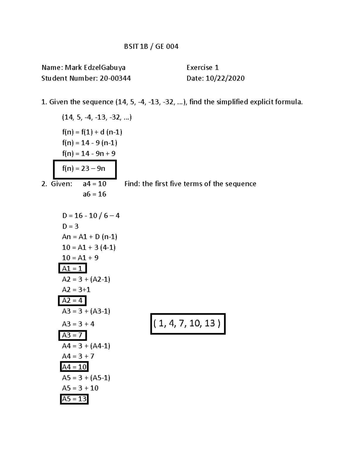 Exercise 1 Oct 22 2020 Bsit 1b Ge 004 Name Mark Edzelgabuya