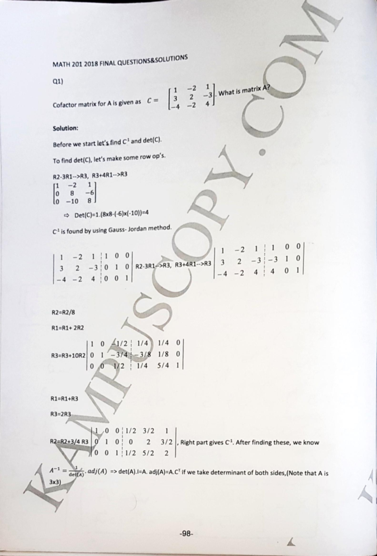 201 8 Summer - Linear algebraic - Studocu