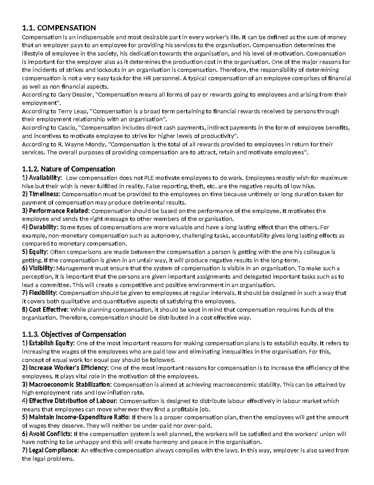 Unit 1 - Compensation of benefit - 1. COMPENSATION Compensation is an ...