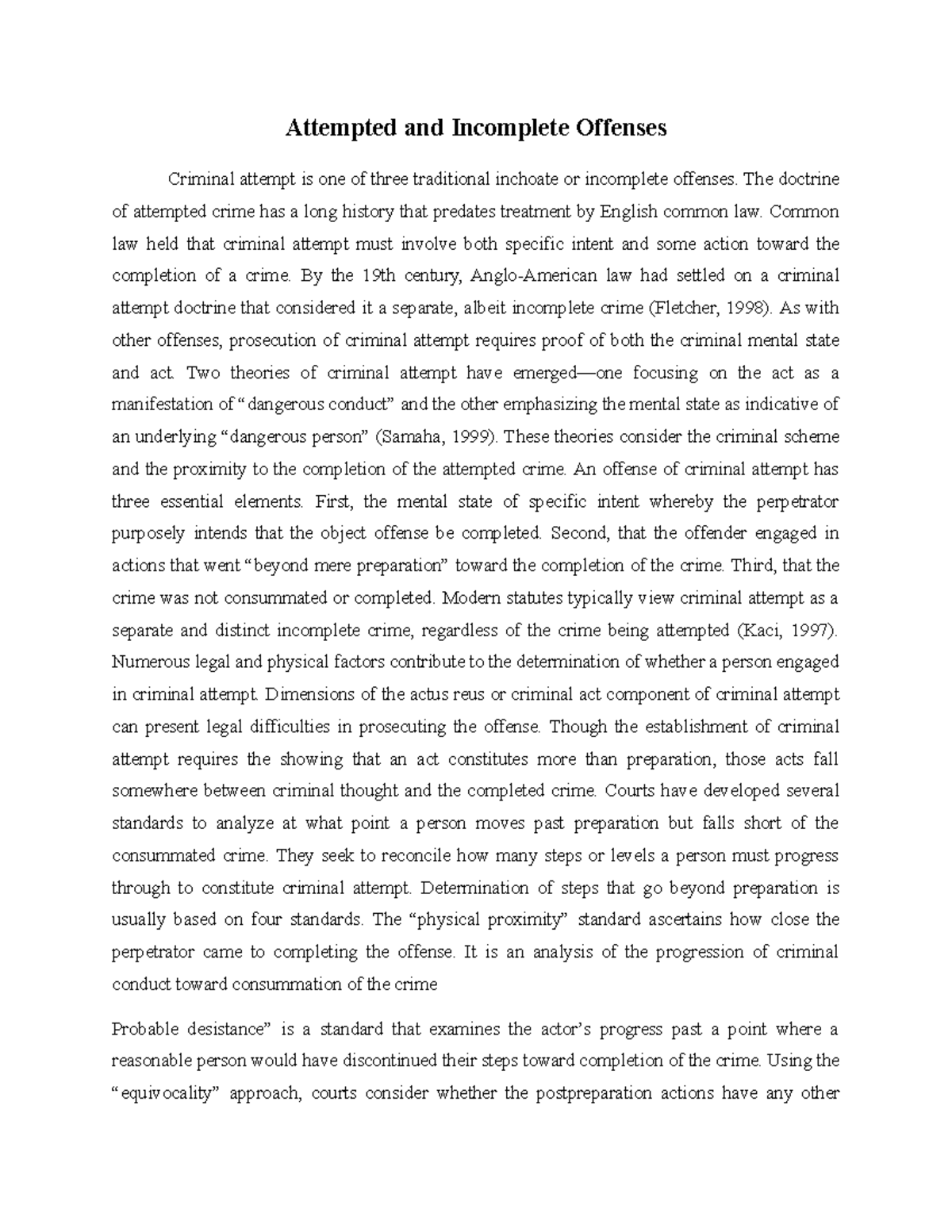 Attempted and Incomplete Offenses - Attempted and Incomplete Offenses ...