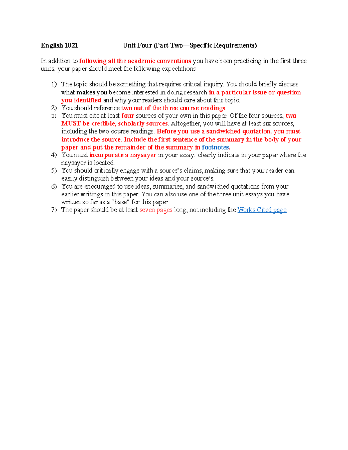 4-2 Specific Requirements - English 1021 Unit Four (Part Two—Specific ...