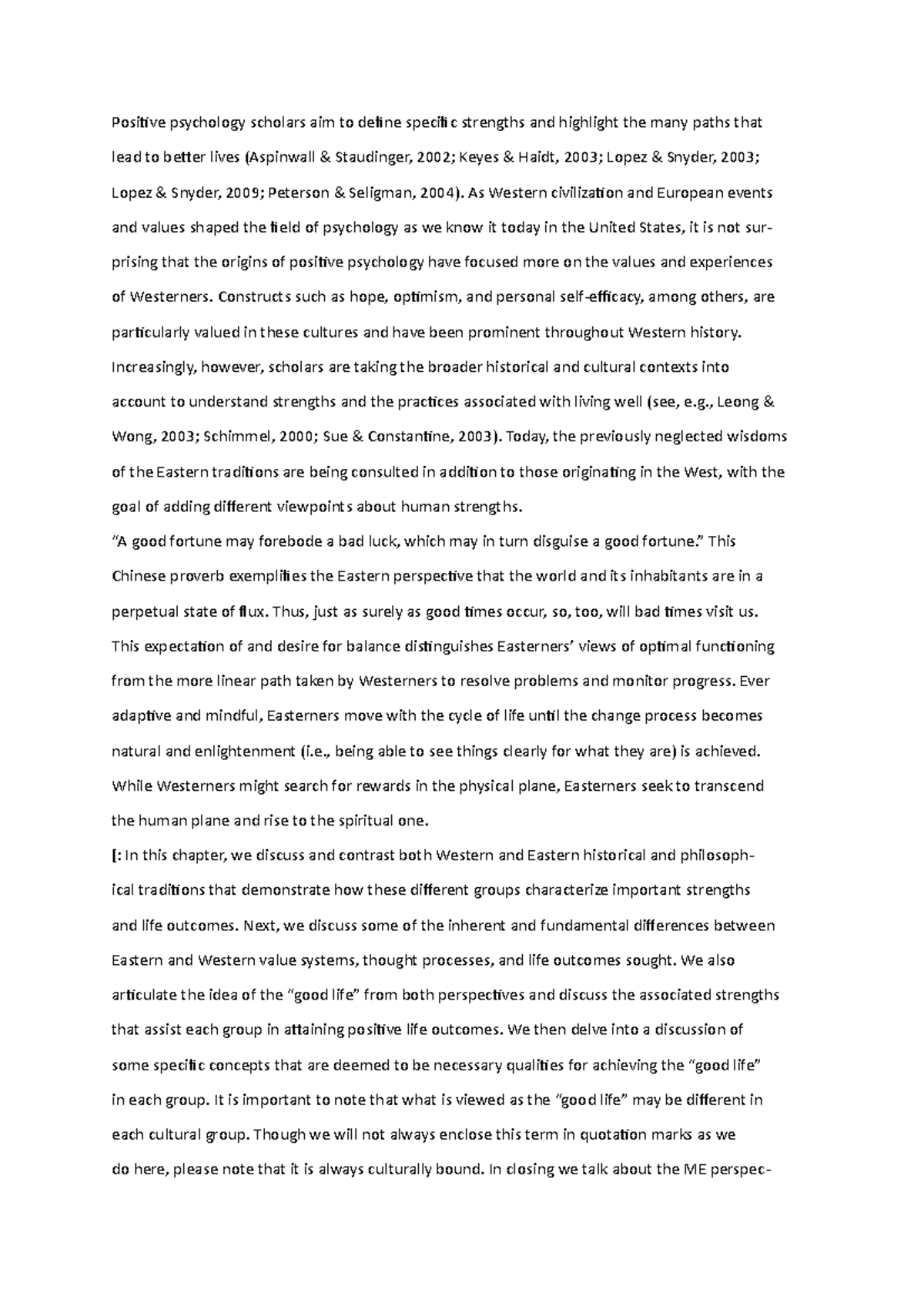 Eastern vs western - ..... - Positive psychology scholars aim to define ...