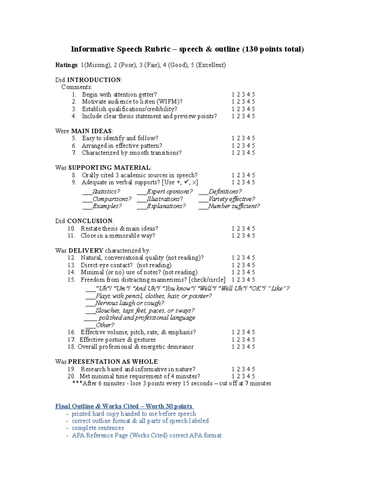 Informative Speech Rubric - Begin with attention getter? 1 2 3 4 5 2 ...