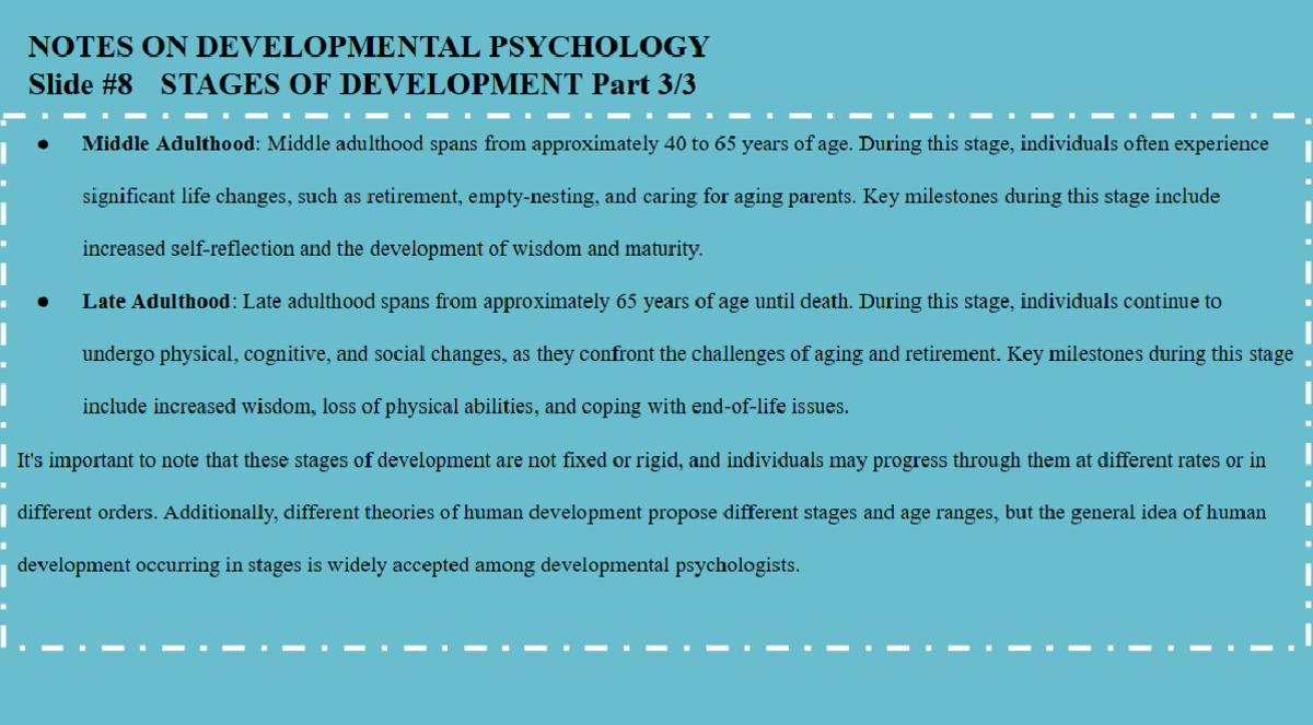 2023-03-11 - 20 Slides Each with notes on developmental psychology ...