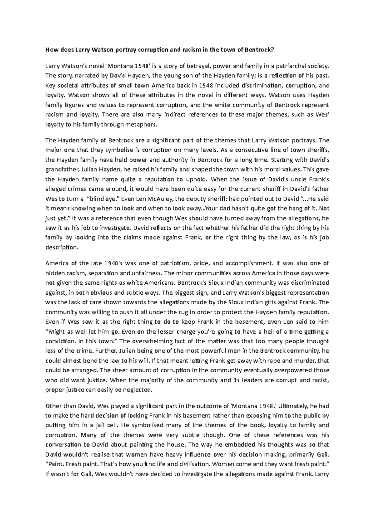 Montana 1948 High Scoring Student Sample Essay - Studocu