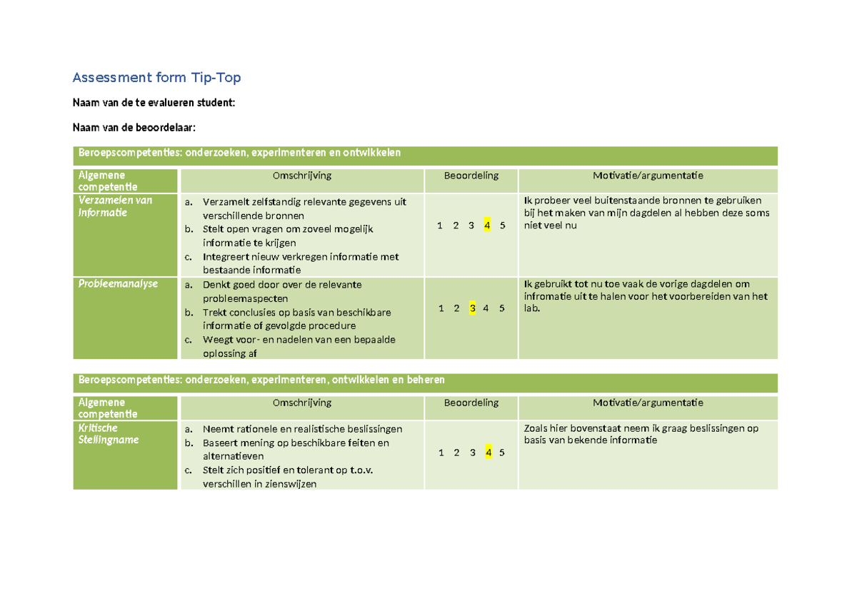 Tip Top evaluatie leeg - Assessment form Tip-Top Naam van de te ...