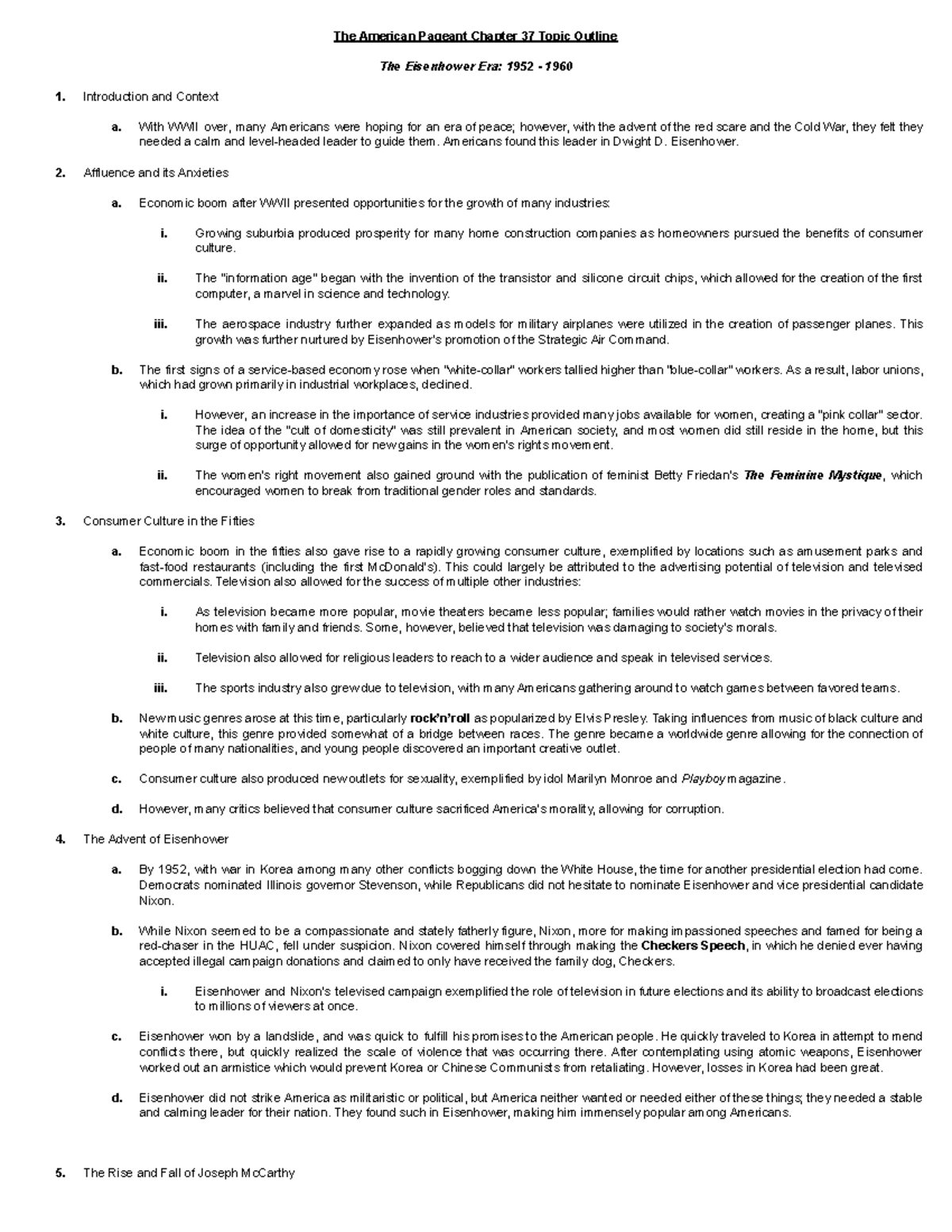 Apush Chapter 37 Topic Outline - The American Pageant Chapter 37 Topic ...