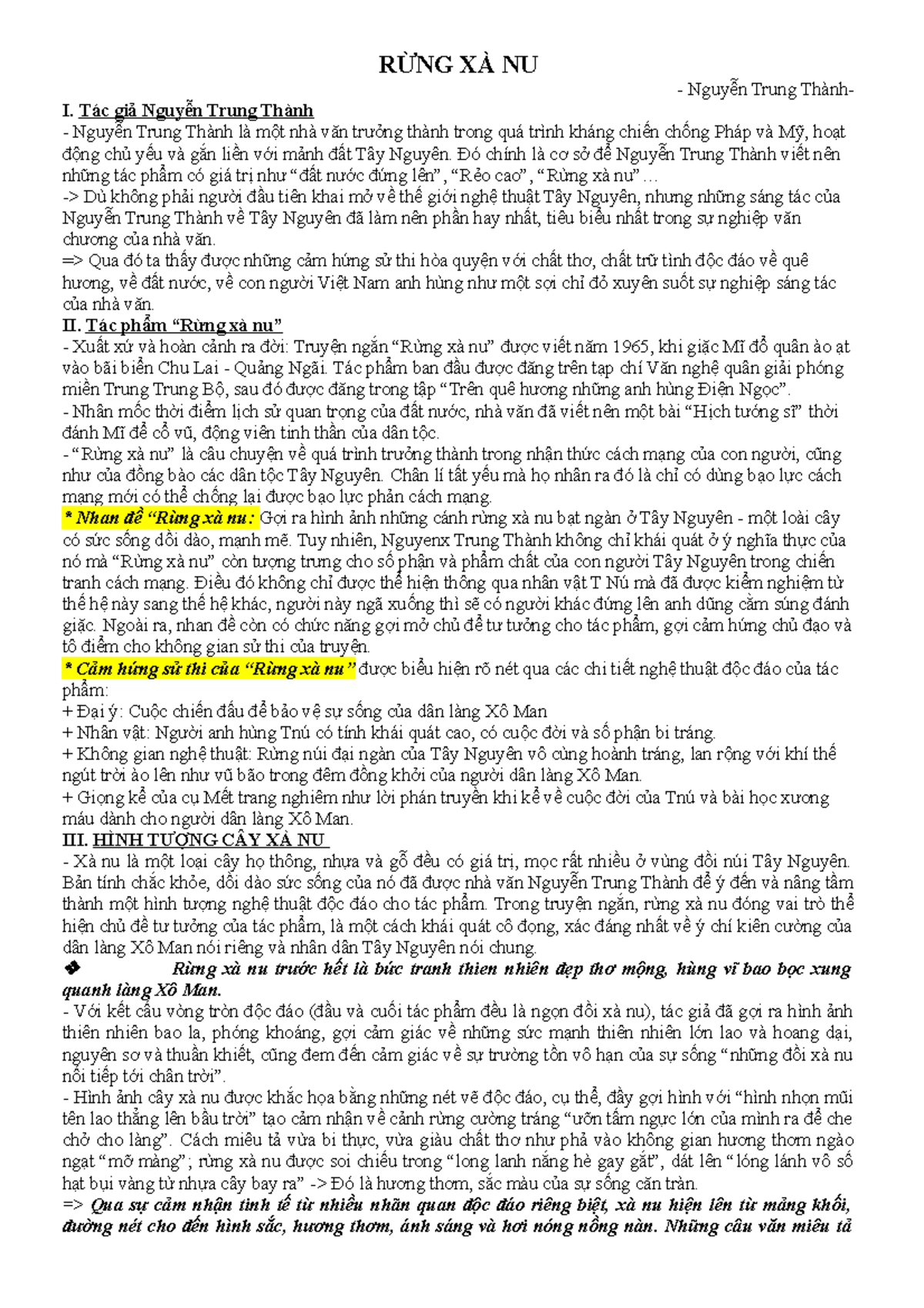 RỪNG XÀ NU (VĂN 12) - gdggd - RỪNG XÀ NU Nguyễn Trung Thành- I. Tác giả ...