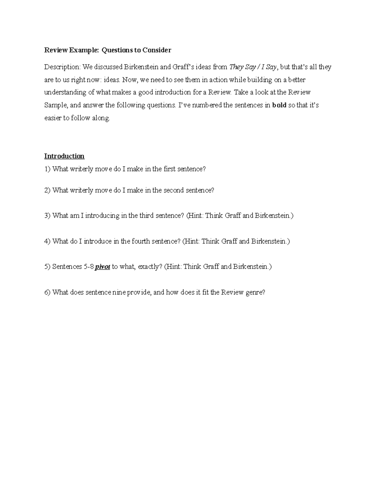 Review Sample Qs to Consider - Review Example: Questions to Consider ...