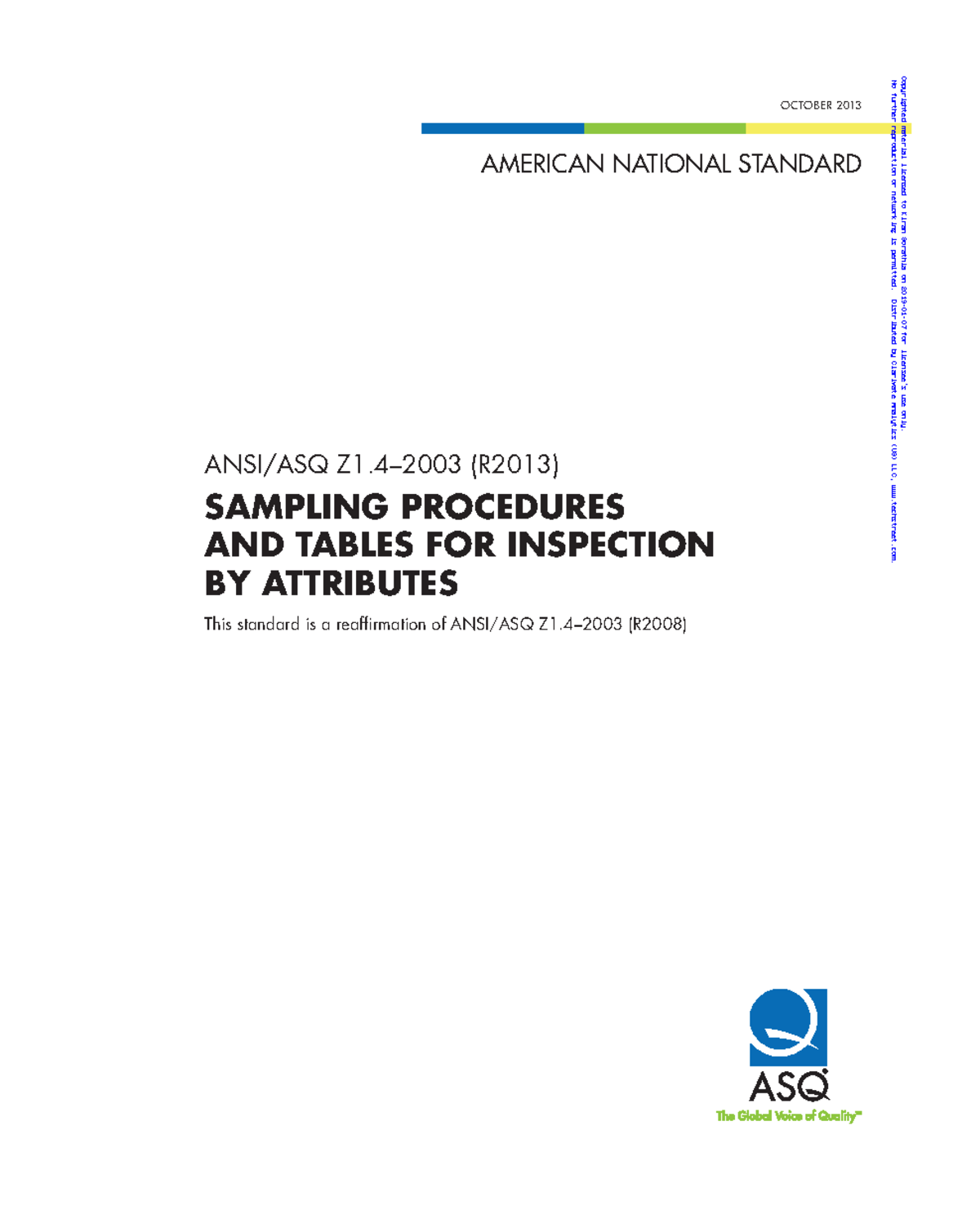 Z1 4 2003 R2013 - ansi asq z1.4 - AMERICAN NATIONAL STANDARD OCTOBER 2013 ANSI/ASQ Z1–2003 ...