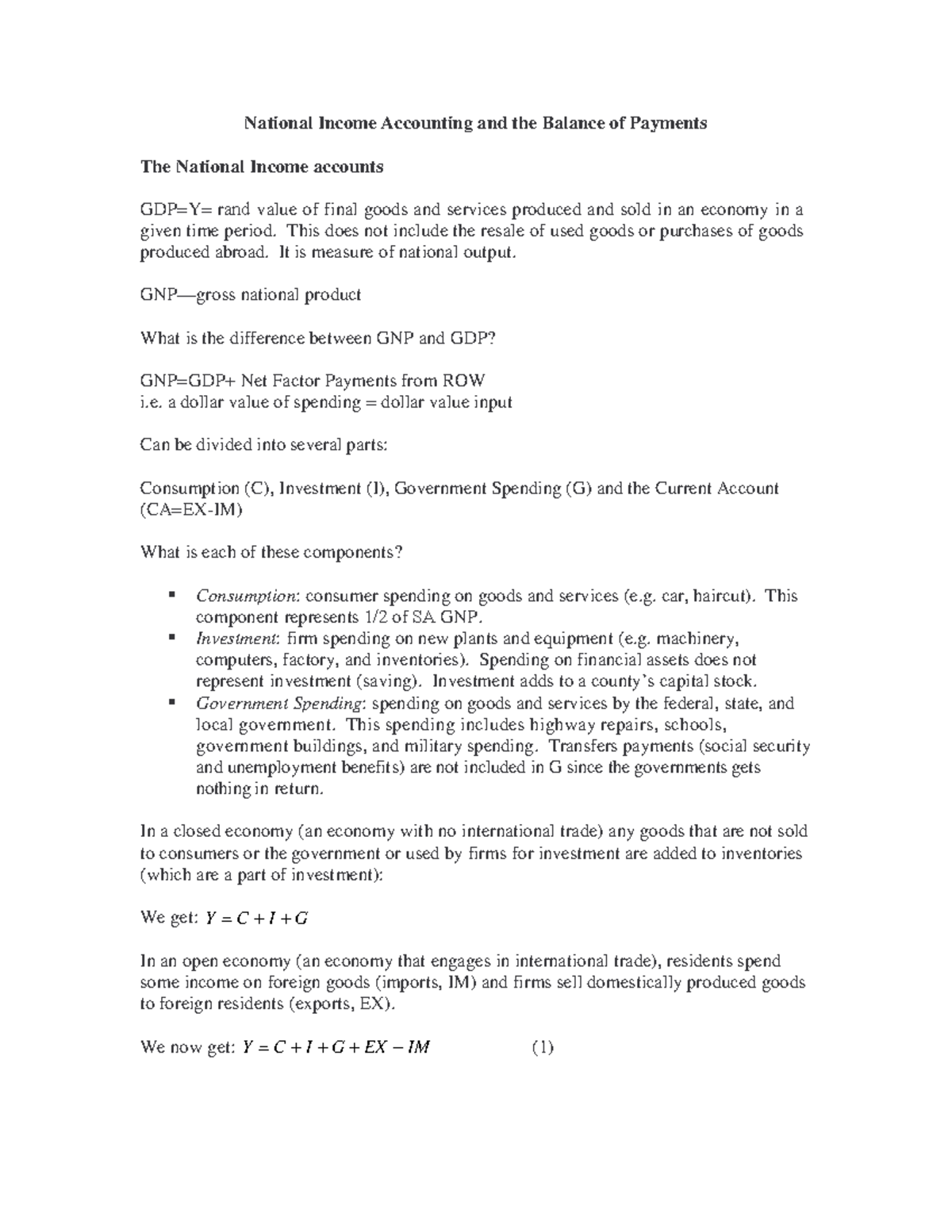Topic 6 Notes - National Income Accounting and the Balance of Payments ...