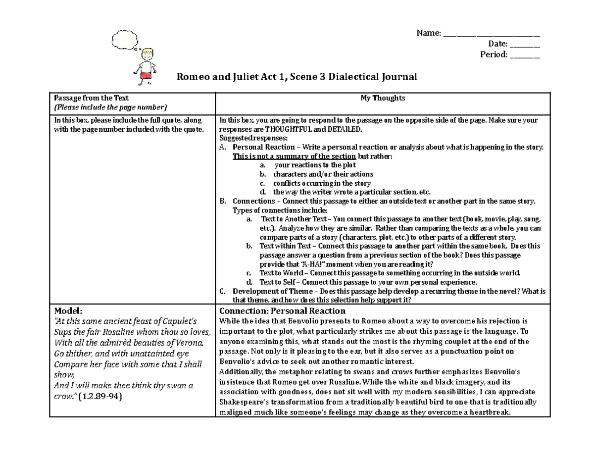 Copy of Romeo and Juliet Act 1, Scene 3 Dialectical Journal - Name