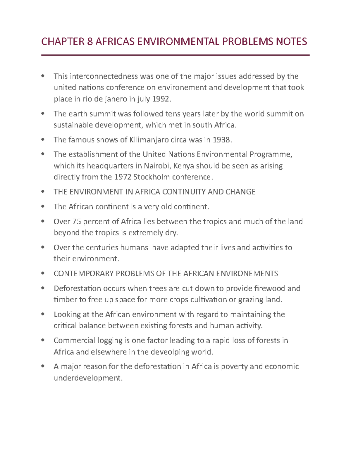 Chapter 8 Africas Environmental Problems Notes - CHAPTER 8 AFRICAS ...