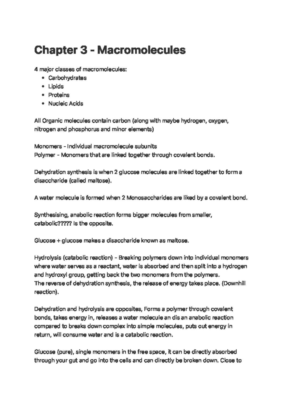 Chapter 3 - Macromolecules - Chapter 3 - Macromolecules 4 major classes ...