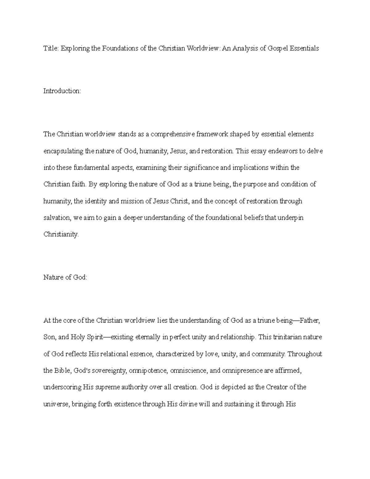 Document 1 - Title: Exploring the Foundations of the Christian ...