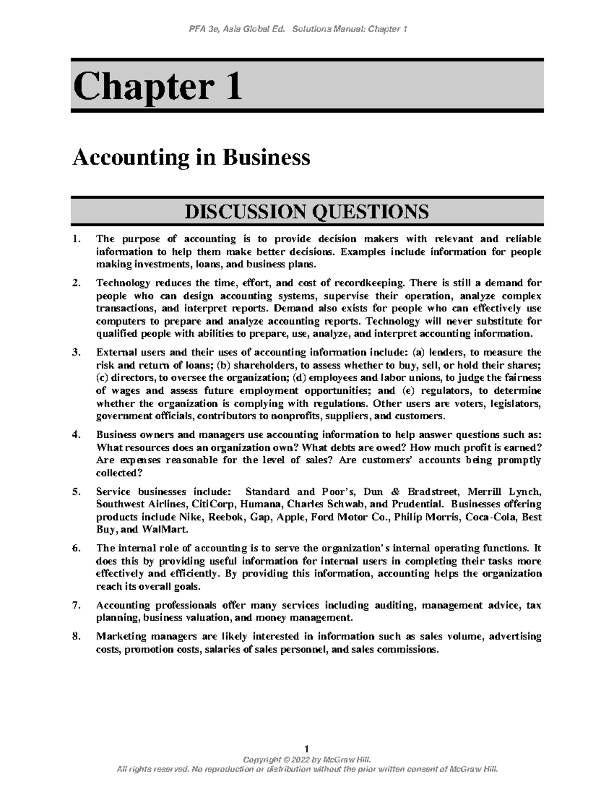 PFA 3e, Asia Global Ed. Solutions Manual: Chapter 1 - ####### 1 ...