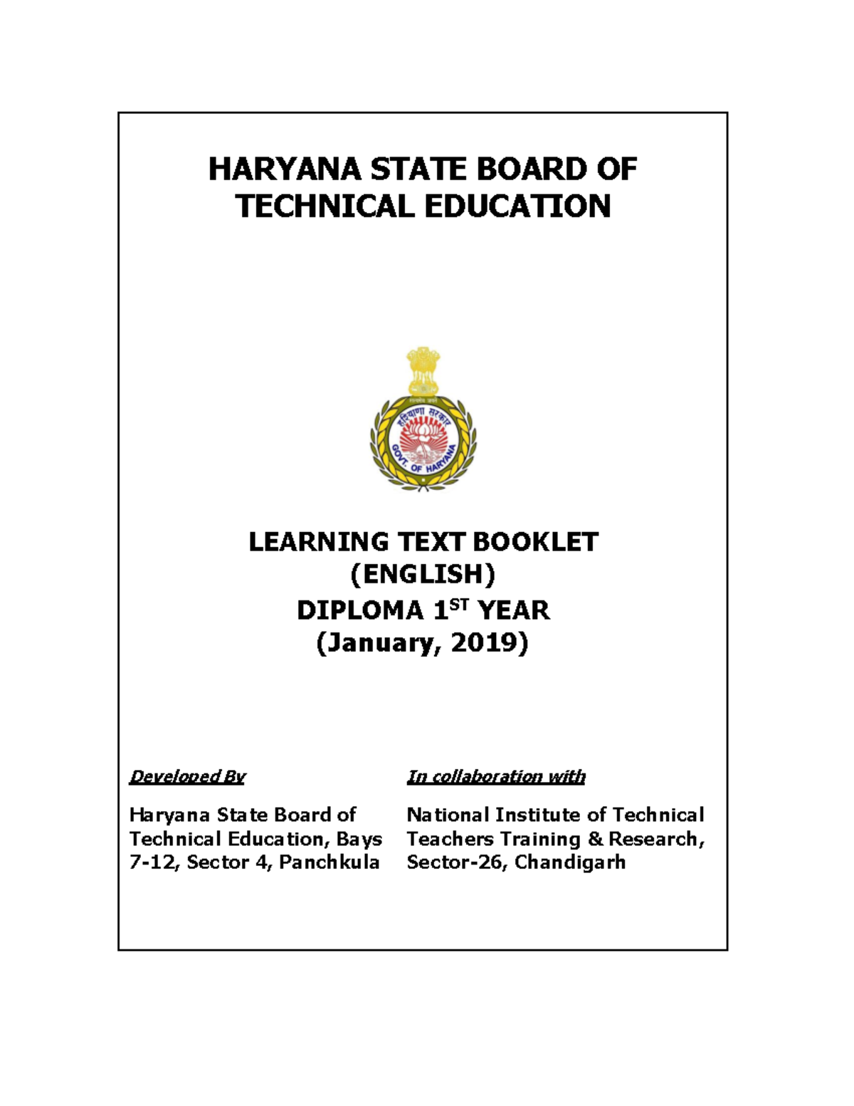 English Learning TEXT Booklet - HARYANA STATE BOARD OF TECHNICAL ...