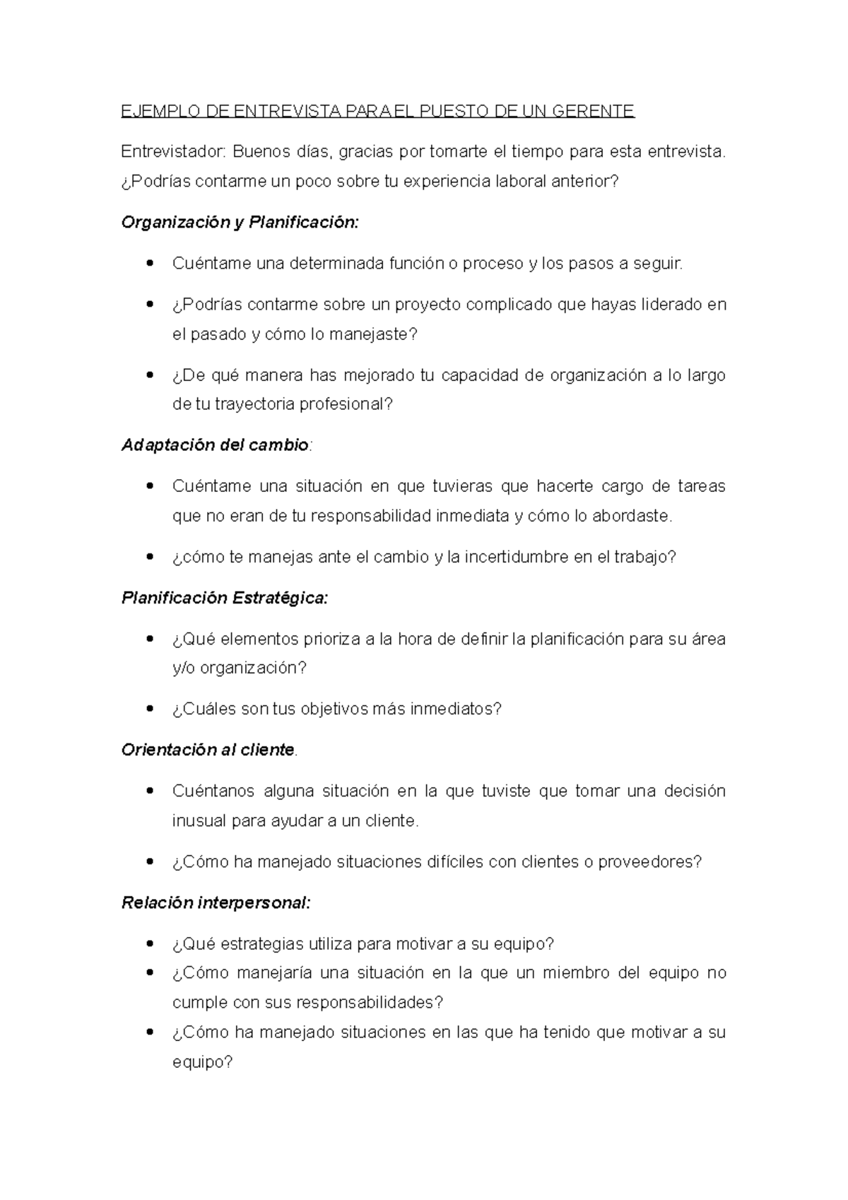 Ejemplo DE Entrevista General - EJEMPLO DE ENTREVISTA PARA EL PUESTO DE ...
