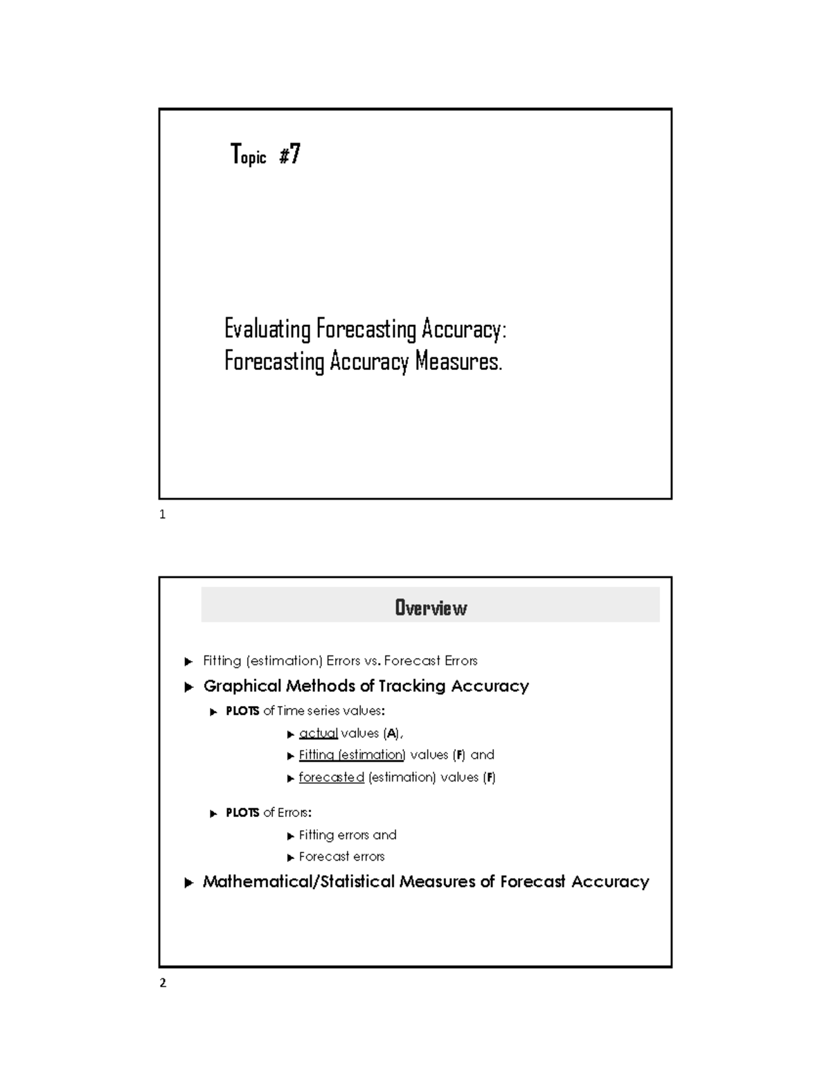 E481 Topic-07-Fitting and Fcst Accuracy-SP21 - Evaluating Forecasting ...