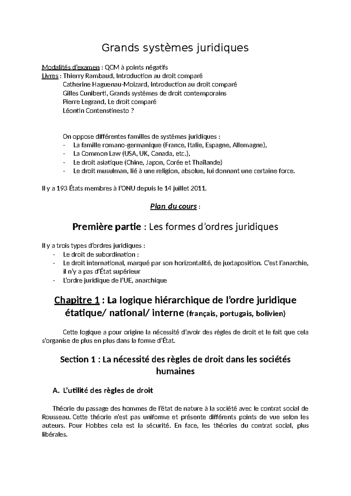 Partie 1 - GSJ - cours - Grands systèmes juridiques Modalités d’examen ...
