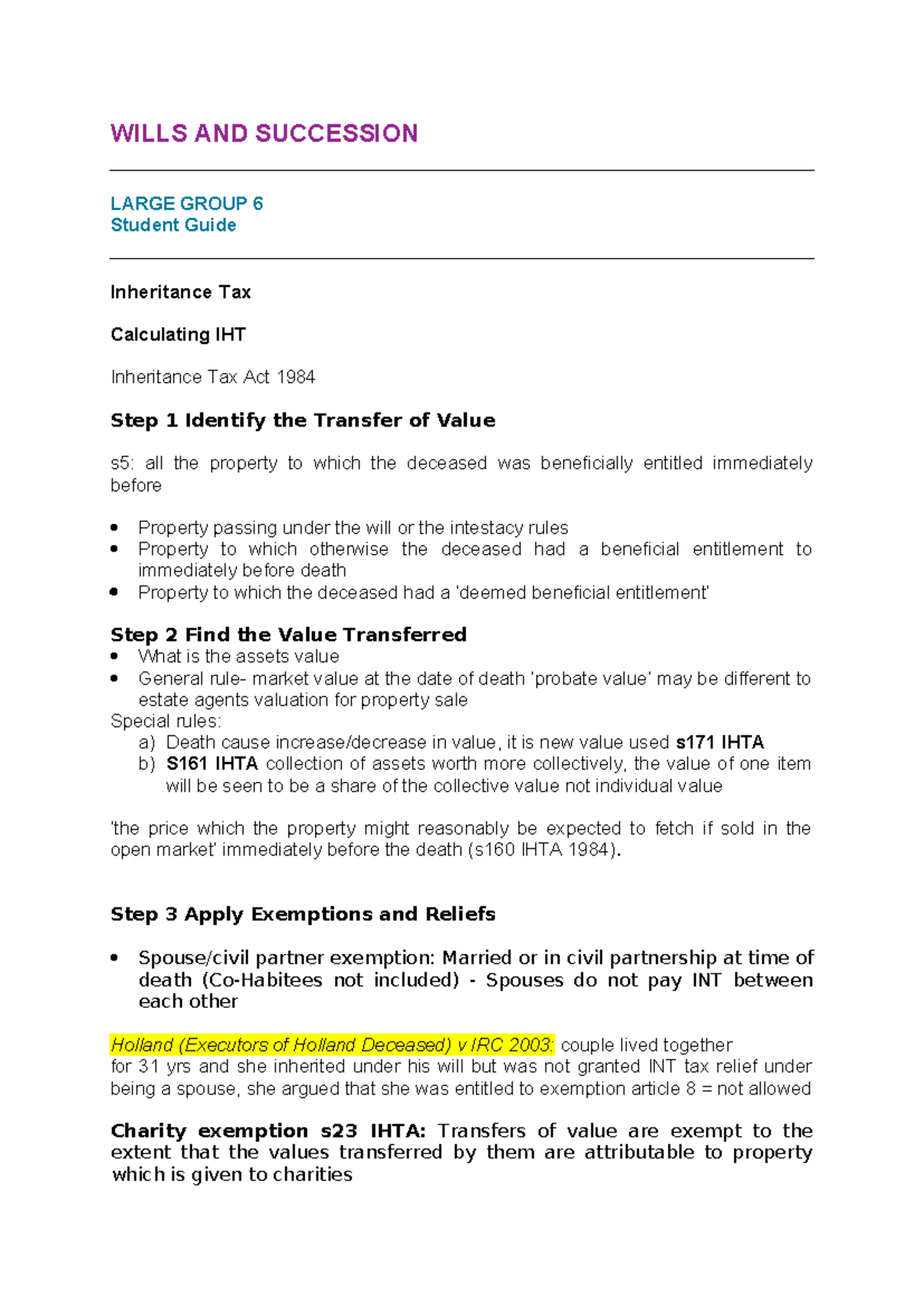 Lg 6 - Summary Wills And Succession - WILLS AND SUCCESSION LARGE GROUP ...
