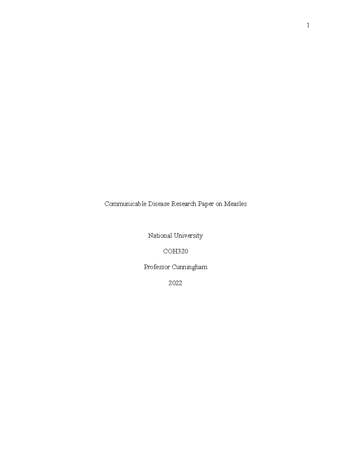 COH320 Communicable Disease Research Paper on Measles - Communicable ...