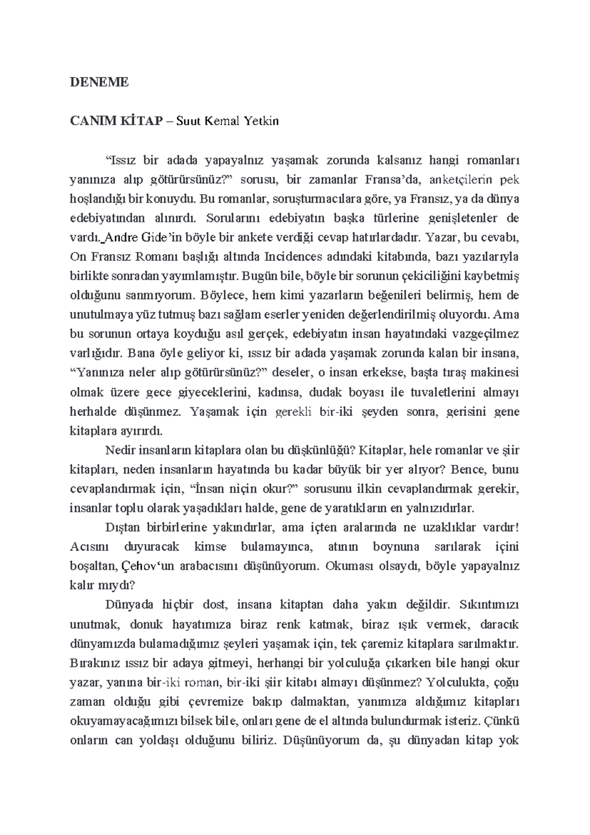 Dusunce yazilari ornekleri - DENEME CANIM KİTAP – Suut Kemal Yetkin ...