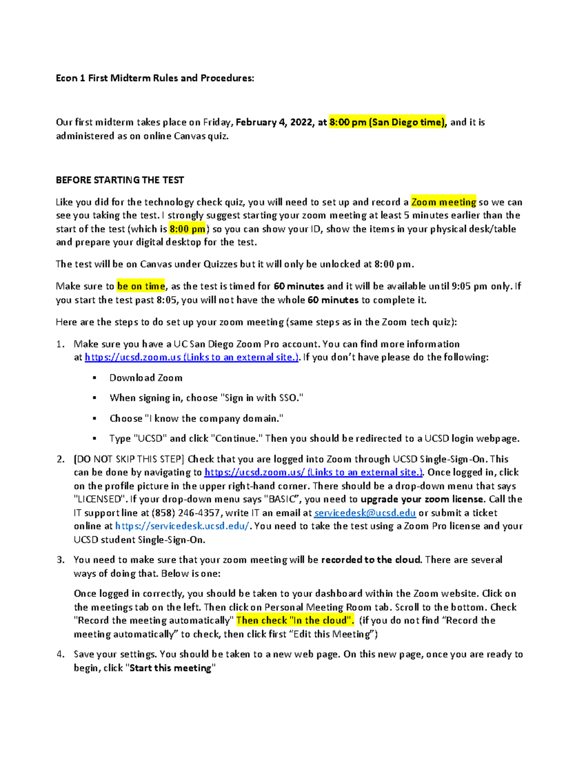 Econ1 Midterm 1 Info - Econ 1 First Midterm Rules and Procedures: Our ...