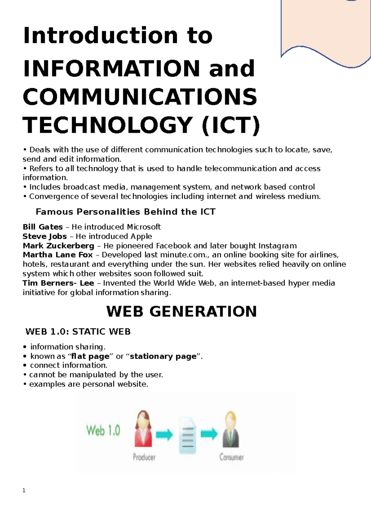 Etech - technological puposes - Introduction to INFORMATION and COMMUNICATIONS TECHNOLOGY (ICT ...