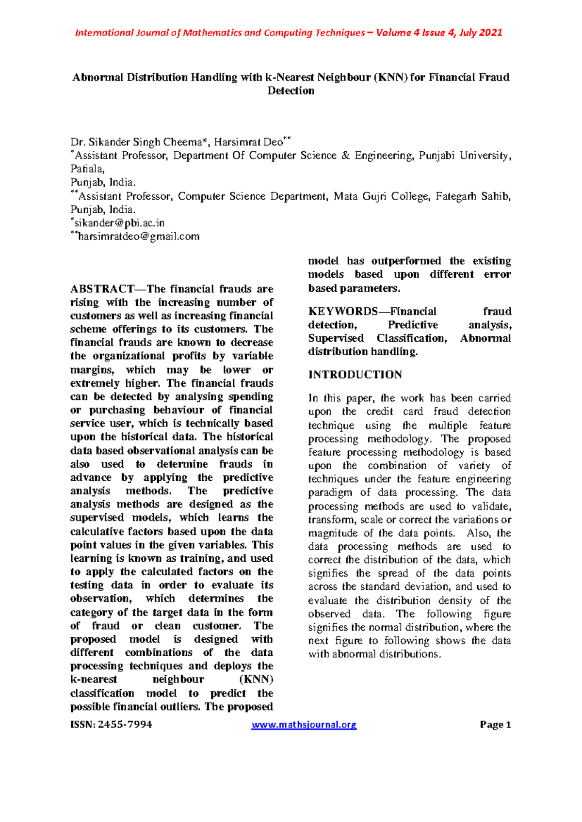 Abnormal Distribution Handling with k Ne - Abnormal Distribution ...