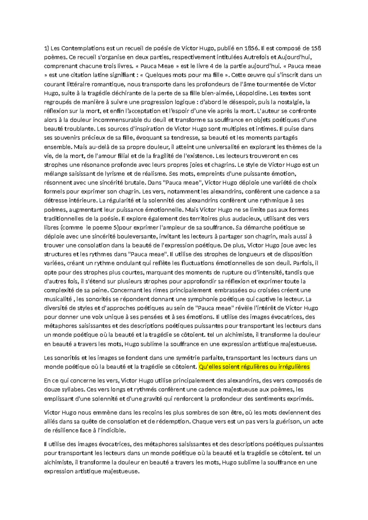 Lecture cursive 4 Pauca meae - Les Contemplations est un recueil de poésie de Victor Hugo ...