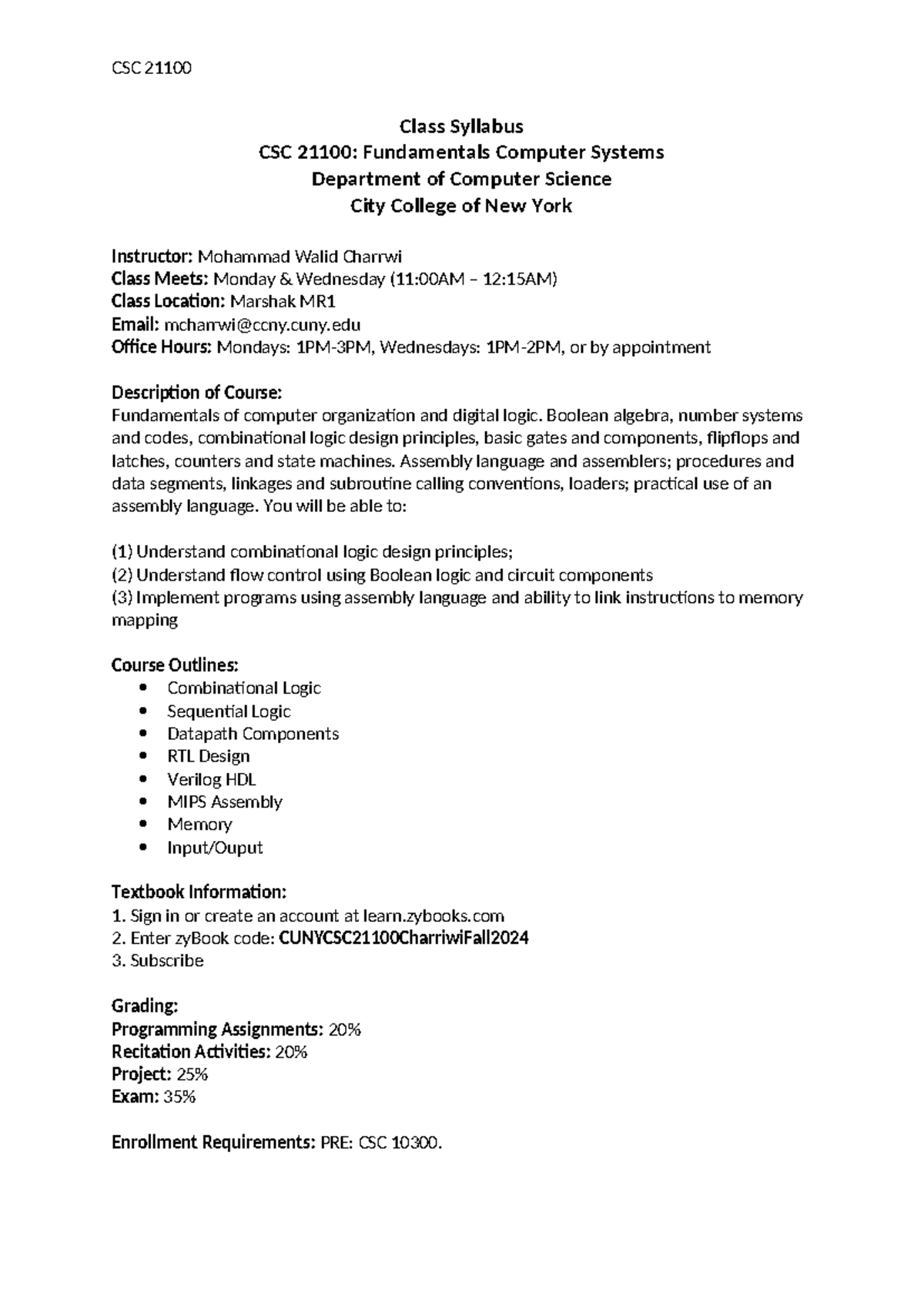 CSC 21100 Syllabus - i hope it helps - CSC 21100 Class Syllabus CSC ...