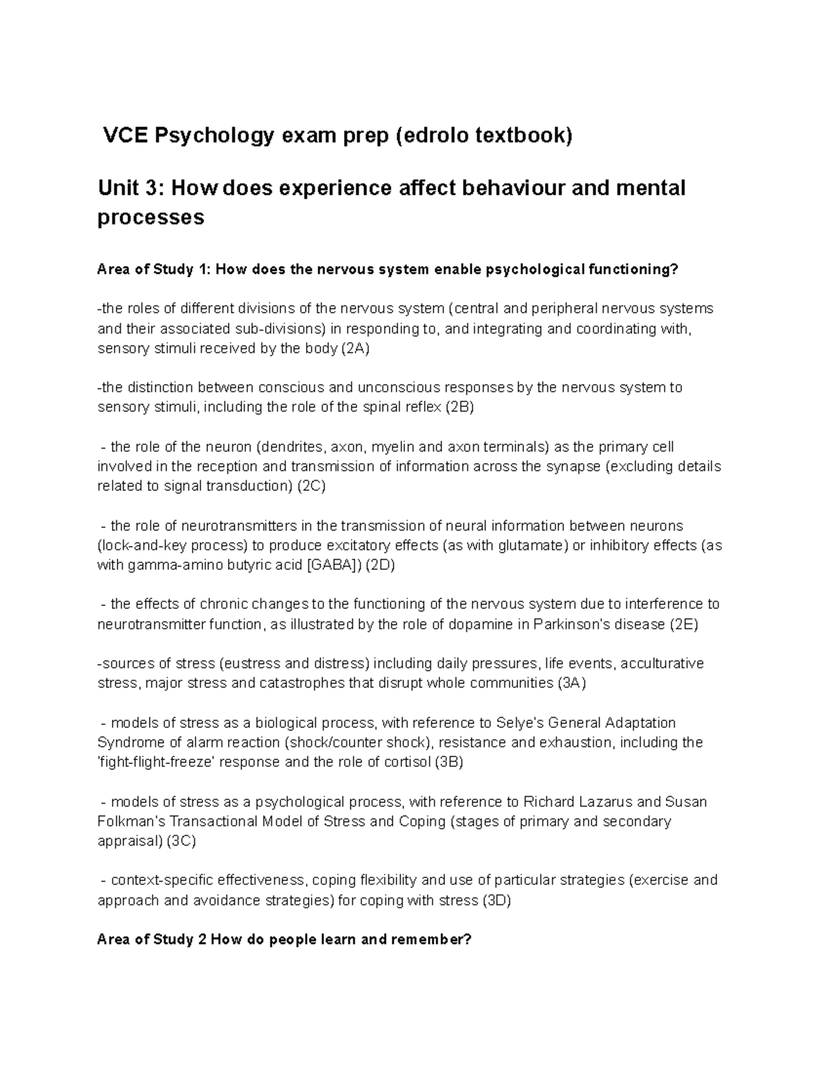 Psychology year 12 exam prep doc - VCE Psychology exam prep (edrolo ...