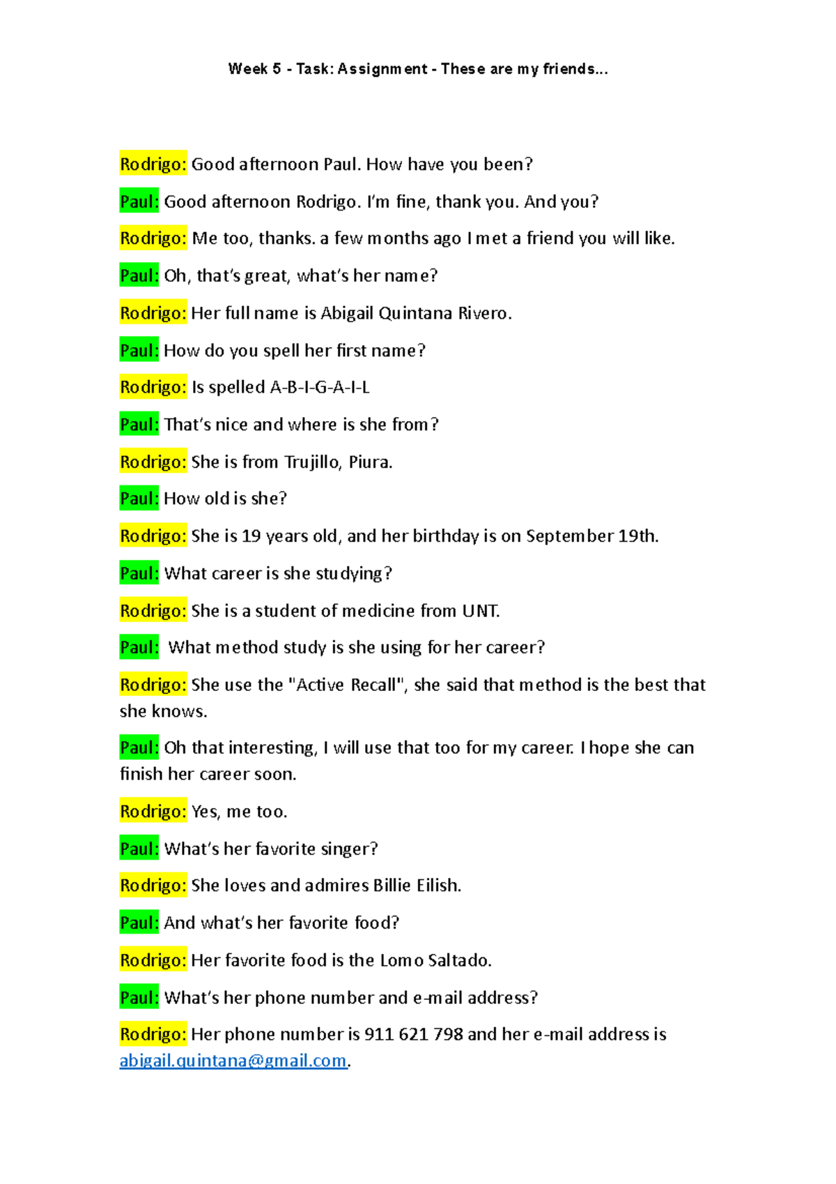 Week 5 - Ingles I - Week 5 - Task: Assignment - These are my friends ...