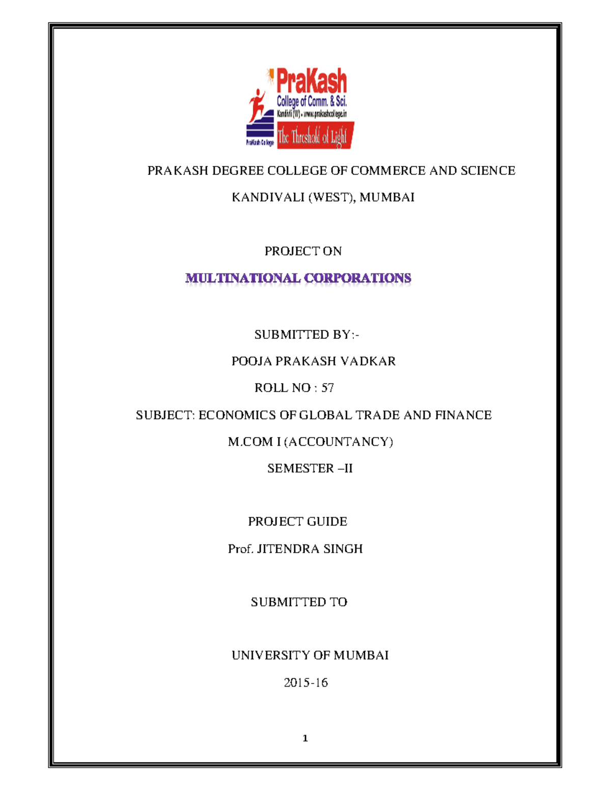 MNC Complete Project - PRAKASH DEGREE COLLEGE OF COMMERCE AND SCIENCE ...