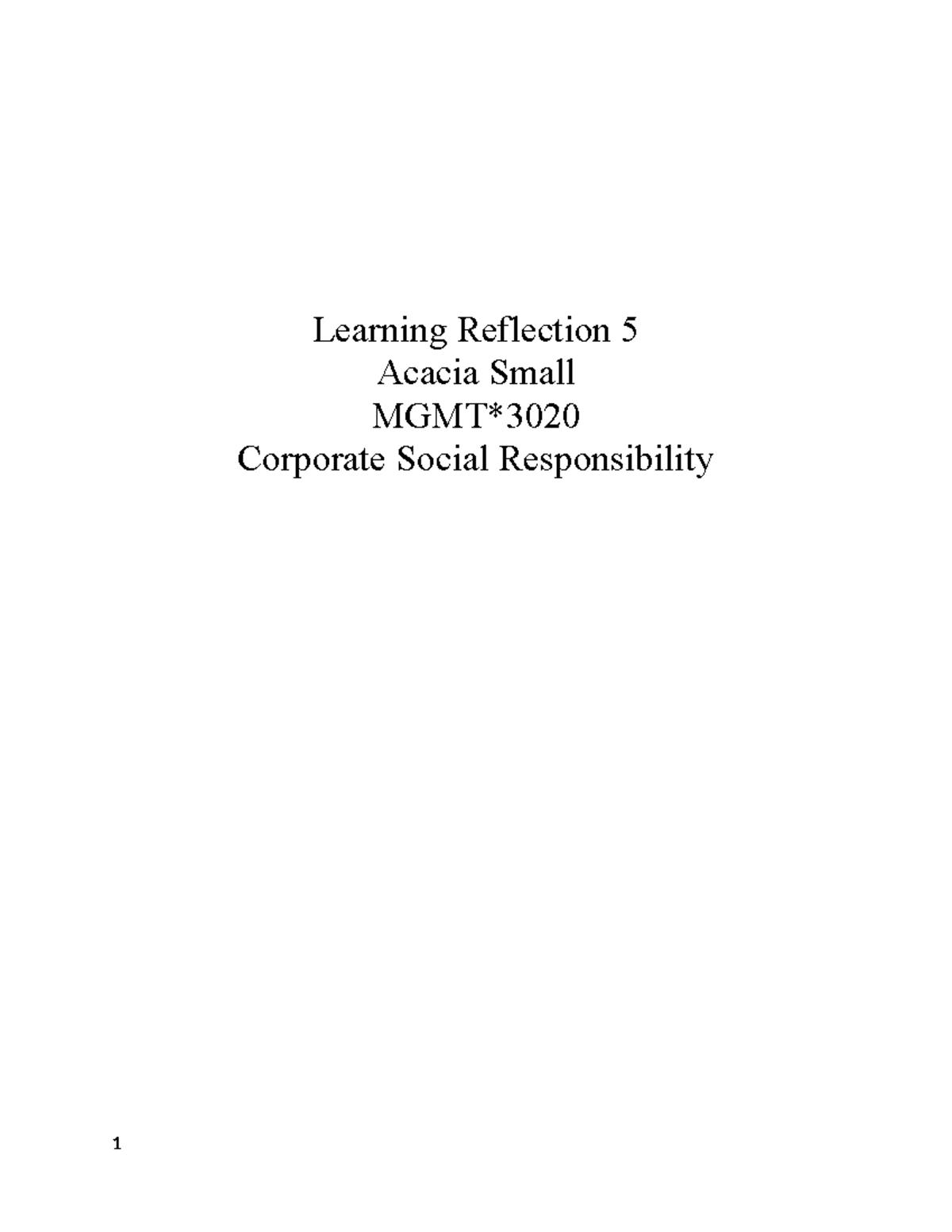 Week5 Assignment - Learning Reflection 5 Acacia Small MGMT* Corporate ...