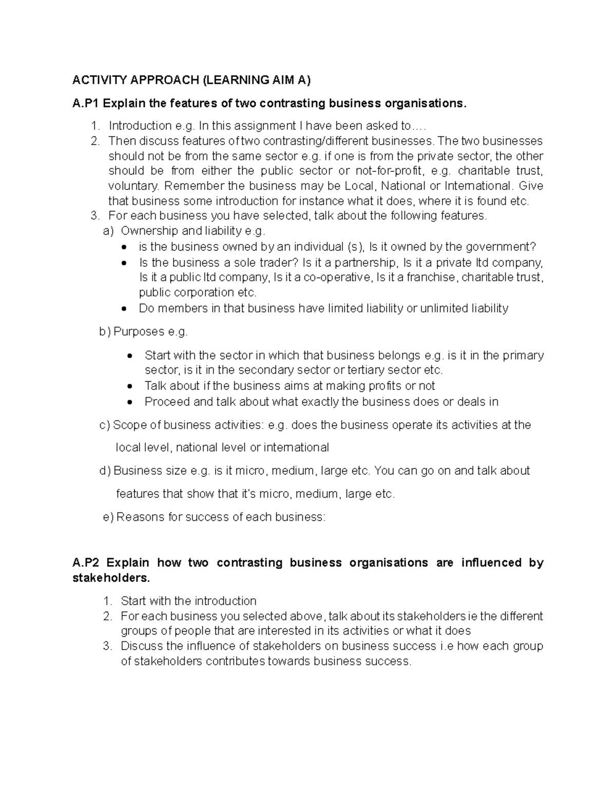 Learning aim A aproach - it is helpful - ACTIVITY APPROACH (LEARNING ...