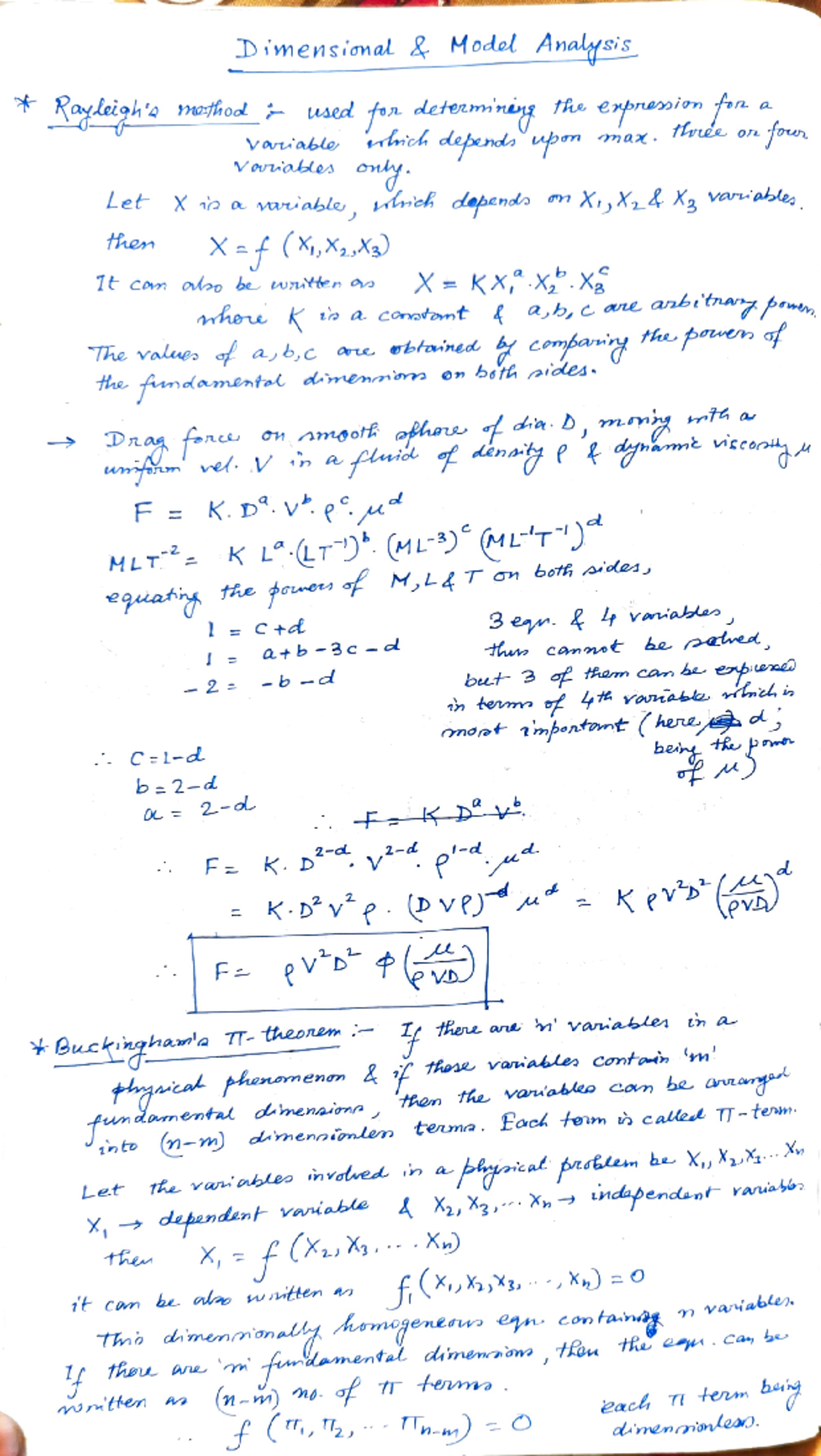 Dimensional and model analysis - Dimensiomal & Model A nalysis Rayleigh ...