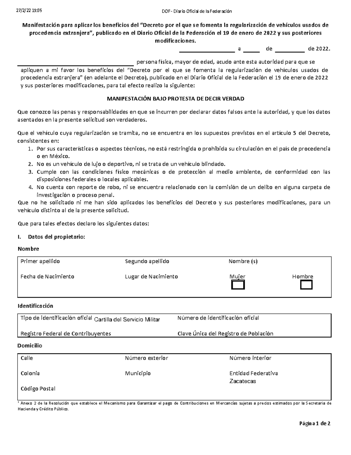 Manifiesto Decir Verdad v2 - 27/2/22 19:05 DOF - Diario Oficial de la ...