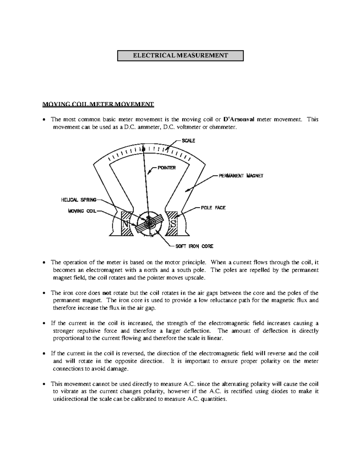 Electrical Measurement - ELECTRICAL MEASUREMENT MOVING COIL METER ...
