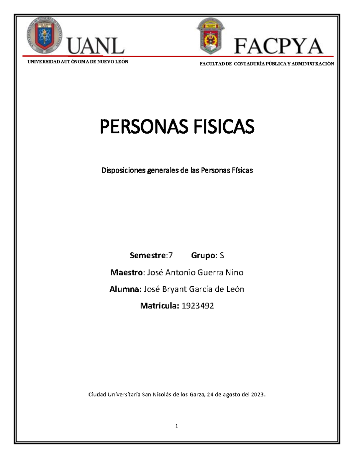 Disposiciones generales de las Personas Físicas Jose Bryant Garcia ...