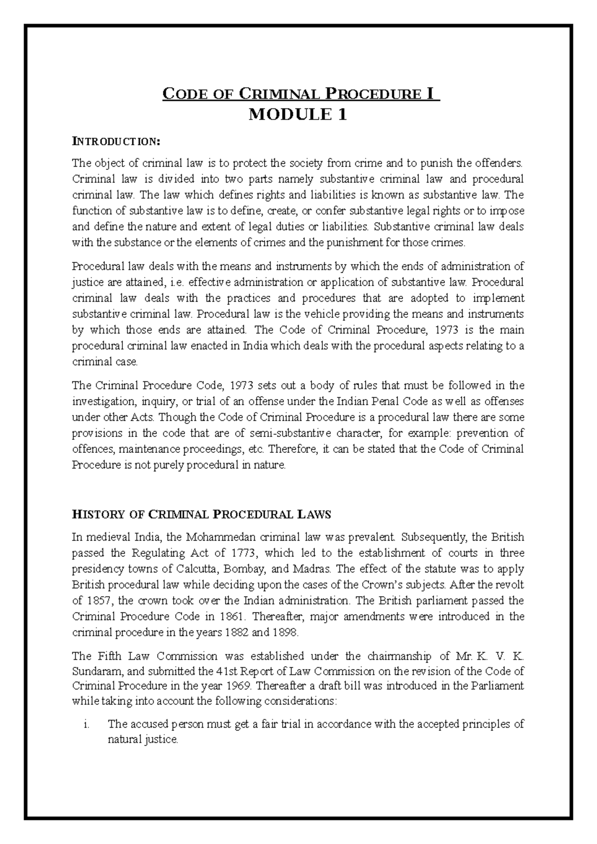 Cr PC- Module 1 - Notes for CrPC - CODE OF CRIMINAL PROCEDURE I MODULE ...