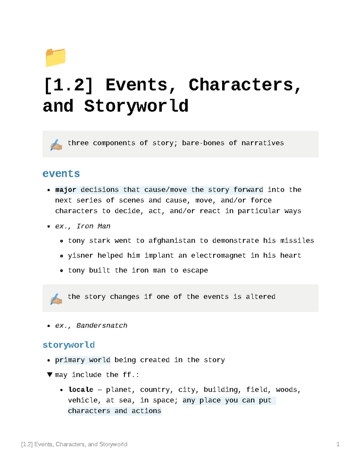 1 - Module 1 Events, Characters, and Storyworld - [1] Events ...