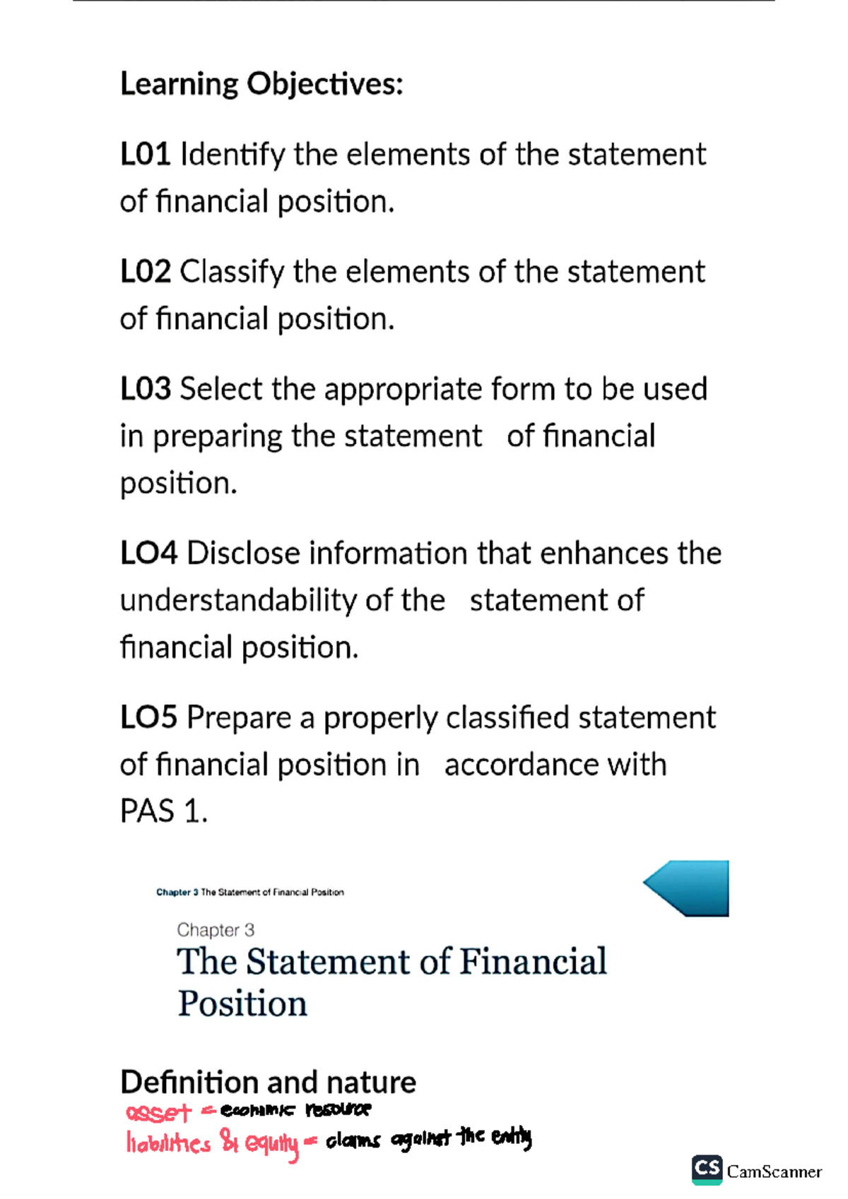 3 Statement of Financial Position - Learning Objectives: L01 Identify ...