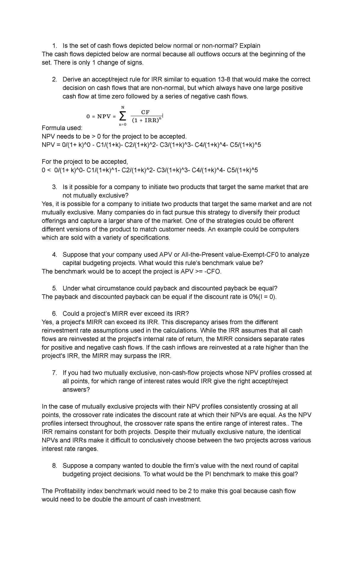 Week 7 Homework - Is the set of cash flows depicted below normal or non ...