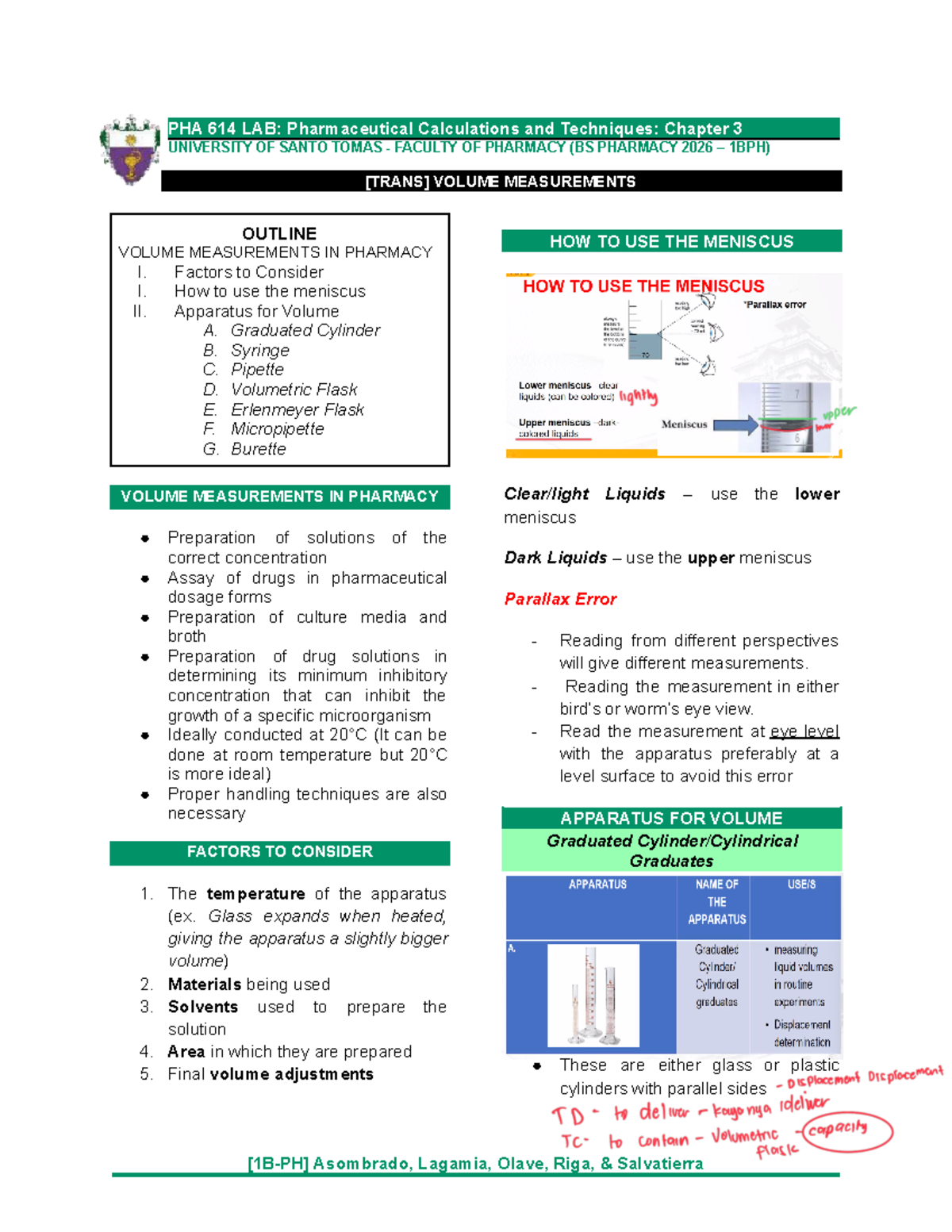( Final) Volume Measurements - PHA 614 LAB: Pharmaceutical Calculations ...
