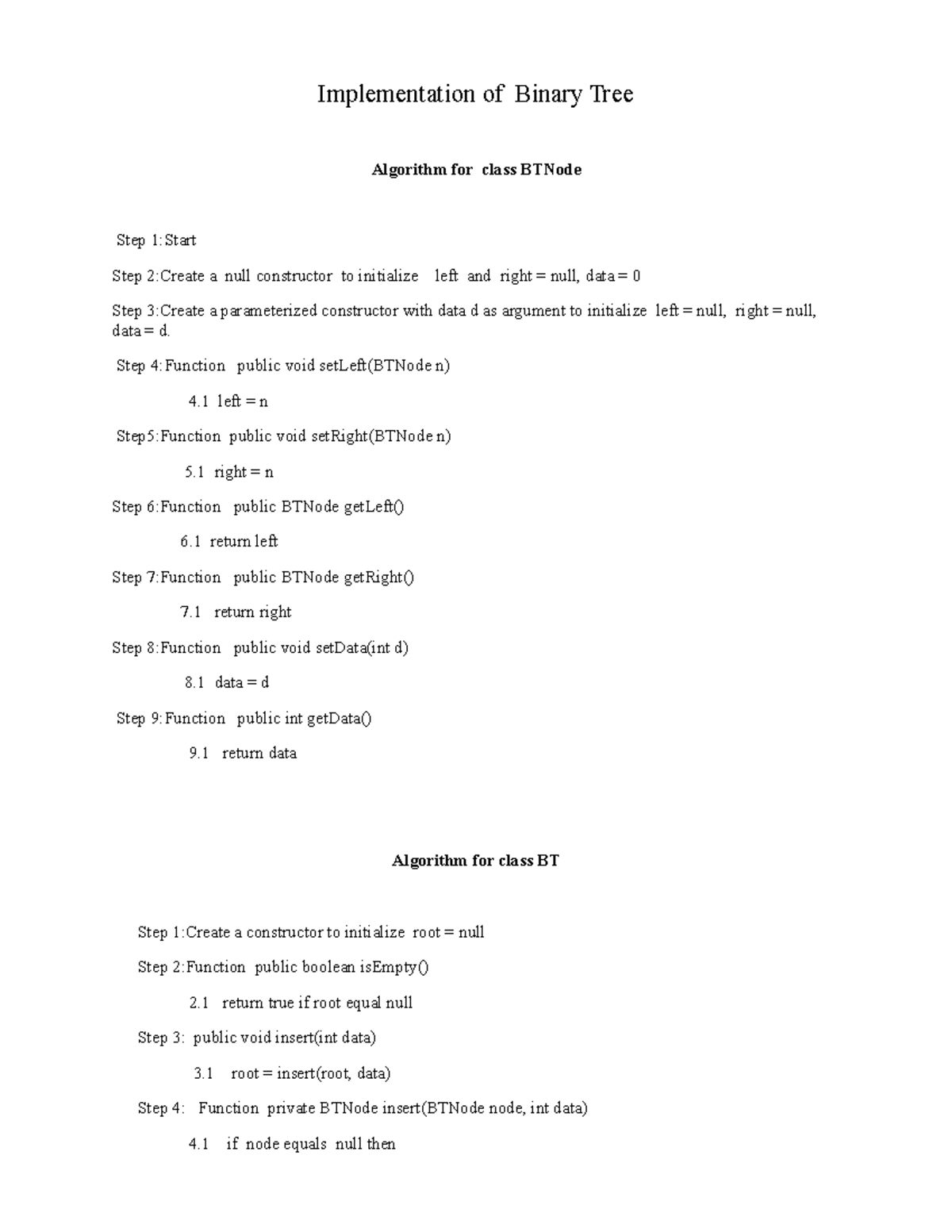 Exp 2 Implementation Of Binary Tree Implementation Of Binary Tree